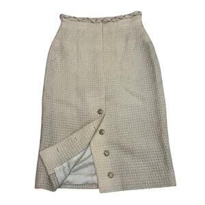 CHANEL | Skirts | Chanel 7a Skirt Fr 40 Cream Wool Tweed Gold Chain ...